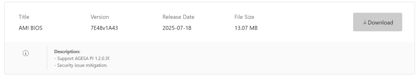 Security Patch and New CPU Support from MSI via AGESA 1.2.0.3f BIOS